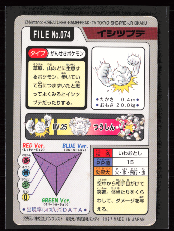Geodude 74 Pokemon Cardass Bandai 1997 Pocket Monsters EXC-LP – Gamers ...