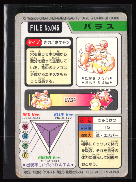 Paras 46 Pokemon Cardass Bandai 1997 Pocket Monsters EXC-LP – Gamers ...